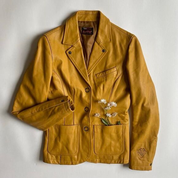 Vintage | Jackets & Coats | Vintage Mustard Yellow Leather Jacket ...